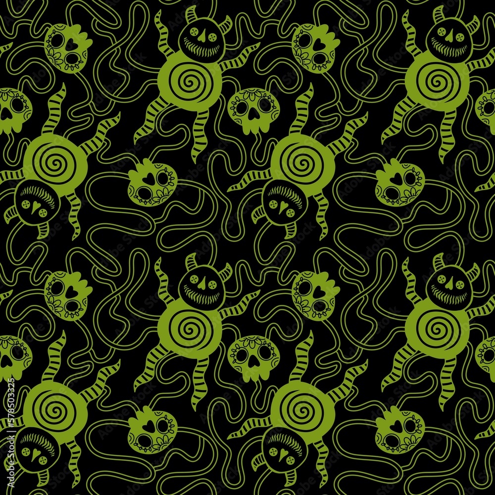 Cartoon monsters seamless devil halloween aliens pattern for kids ...