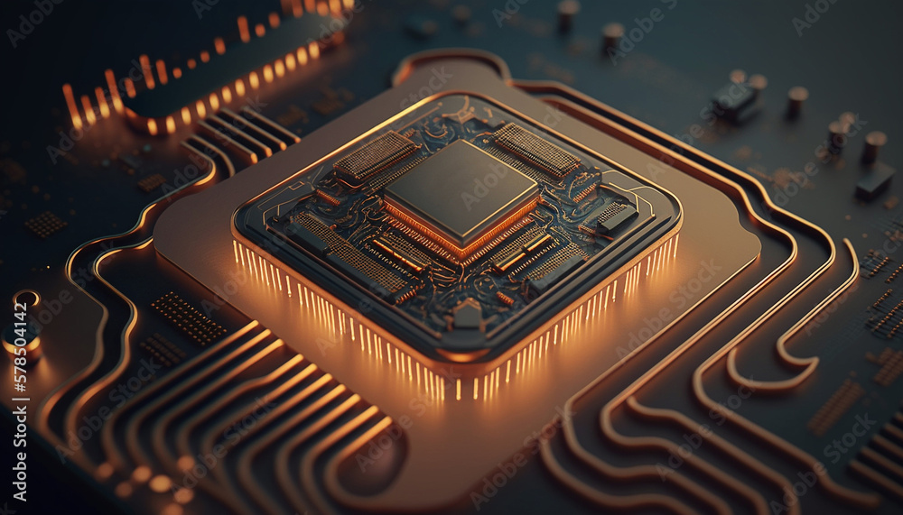 Flat illustration of a motherboard chipset. Generative AI. 素材庫插圖 ...