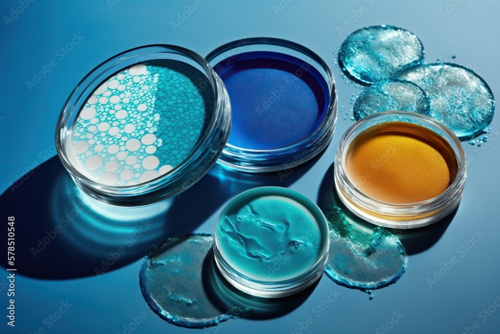 Samples of gel cosmetic products in a petri dish, concept of Color ...