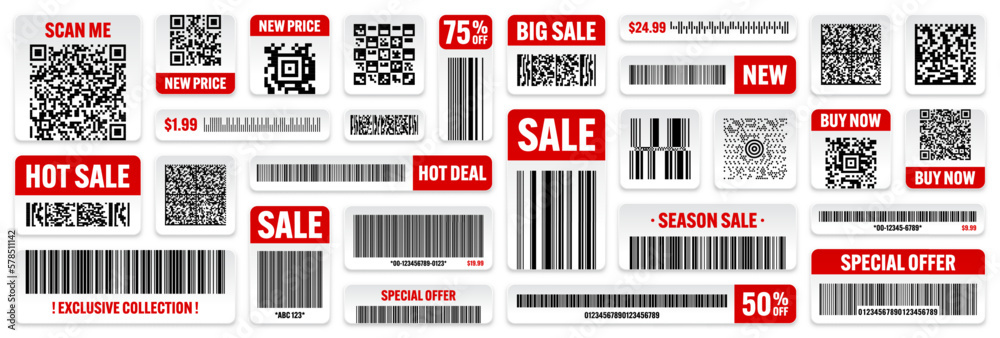 Set of product barcodes and QR codes. Special offer, sale stickers ...