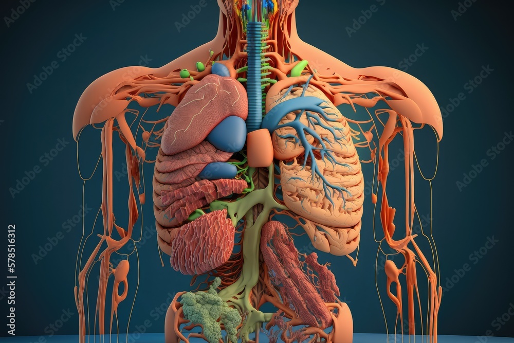 Illustration of human organs in a body, human lungs, tissue, veins on ...