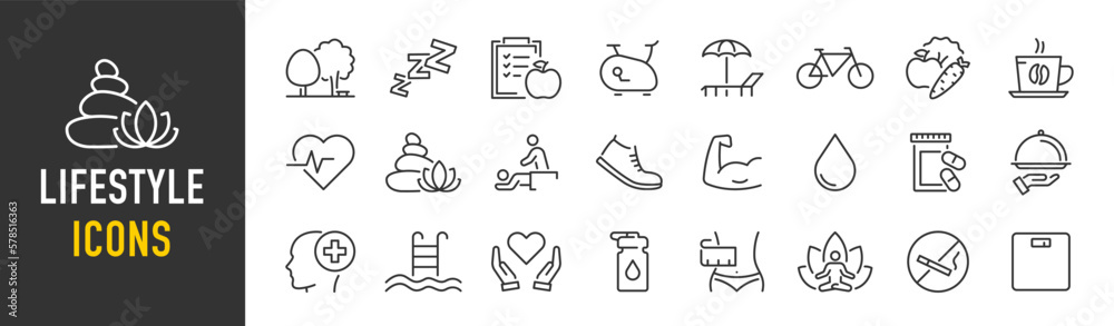 Lifestyle web icon set in line style. Healthcare, healthy lifestyle ...
