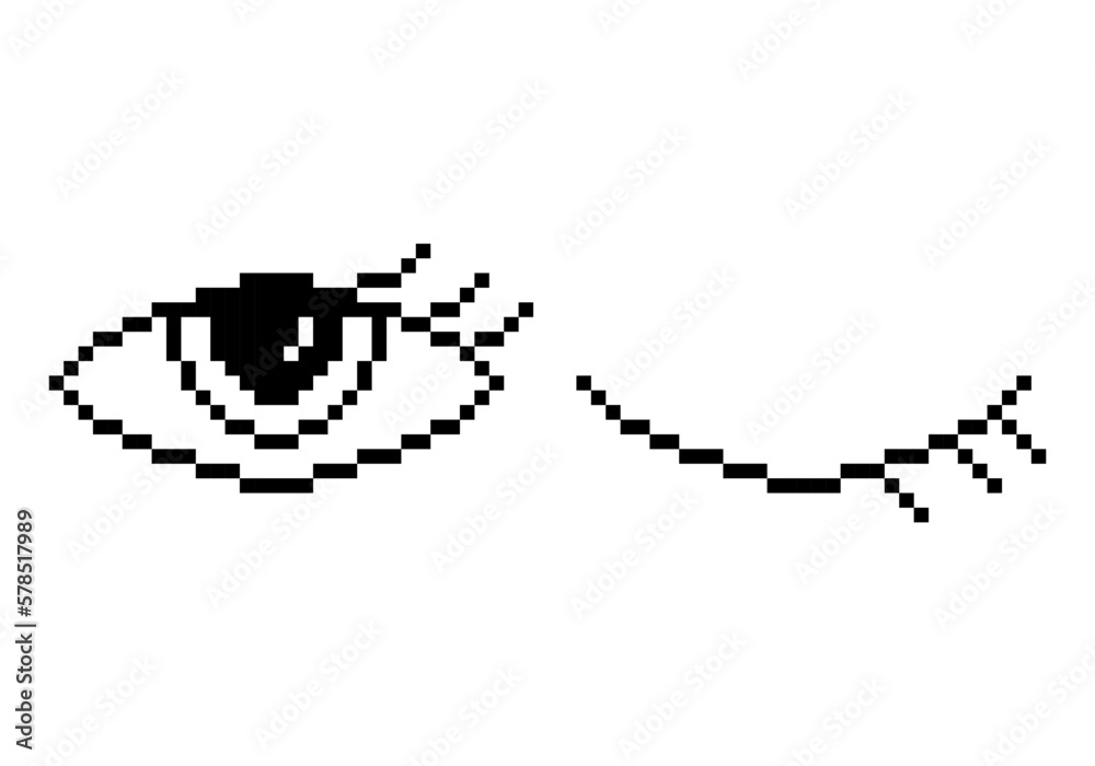 Eye pixelated icon isolated on white background. Open and closed human ...