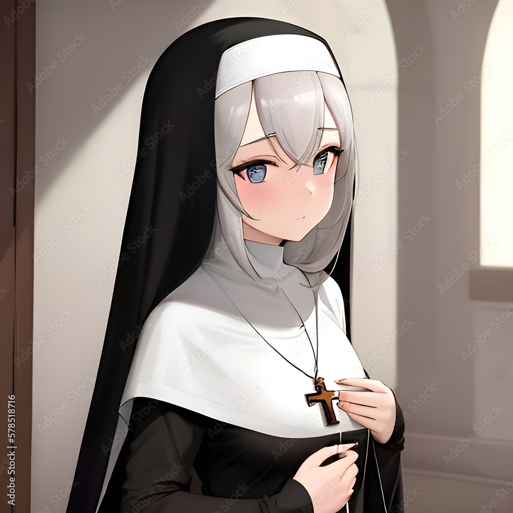 Cute and shy anime manga girl dressed in a nun outfit. Generative AI ...