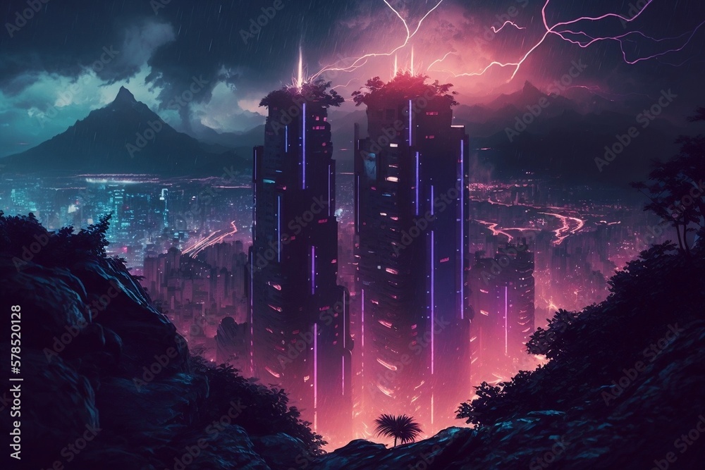cyberpunk mega city, mega tower. generative AI Stock Illustration ...