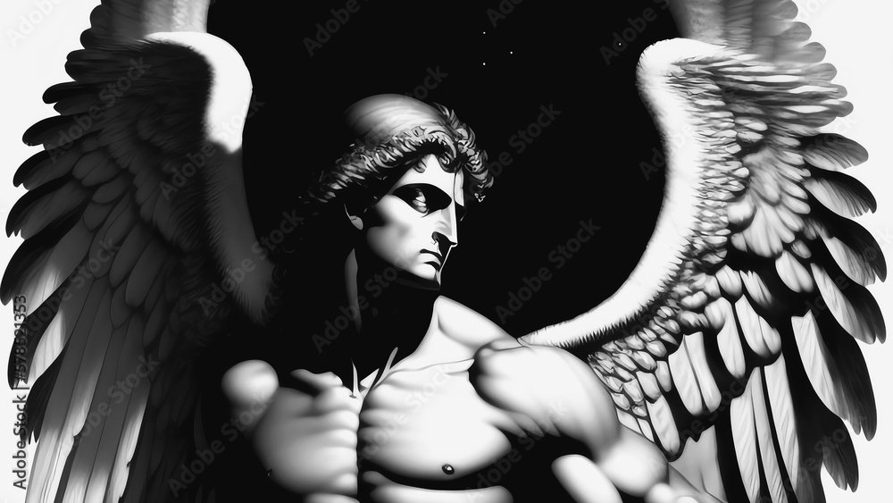 Fallen Angel Lucifer, stylized drawing, black and white Stock ...