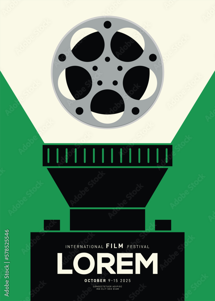 Movie poster design template background with vintage film camera Stock ...