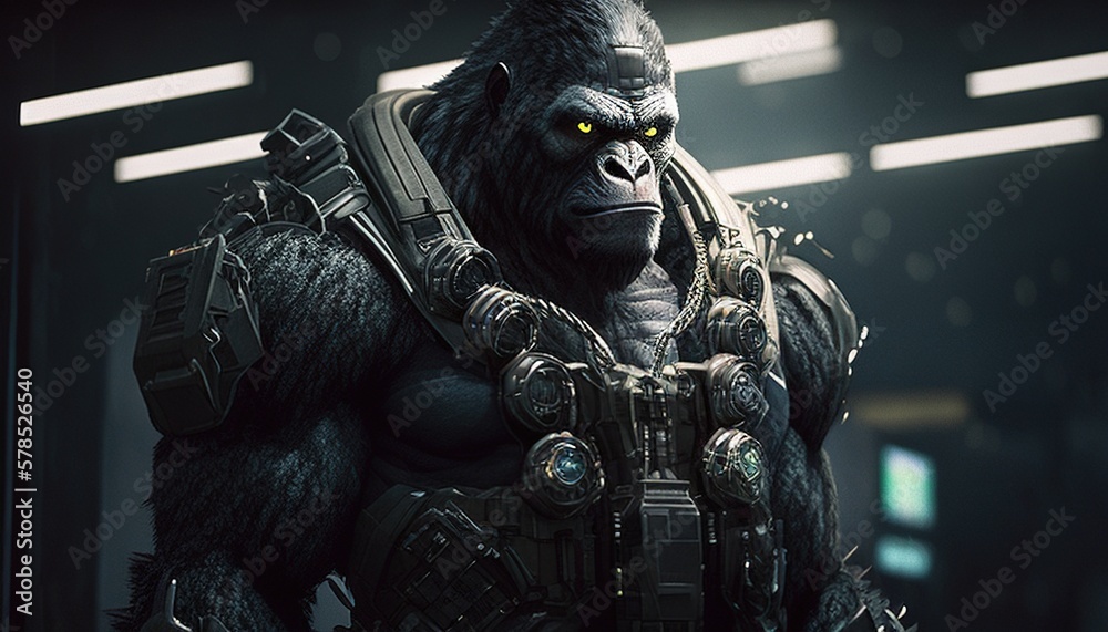 cyberpunk gorilla mercenary digital art illustration, Generative AI Stock Illustration | Adobe Stock