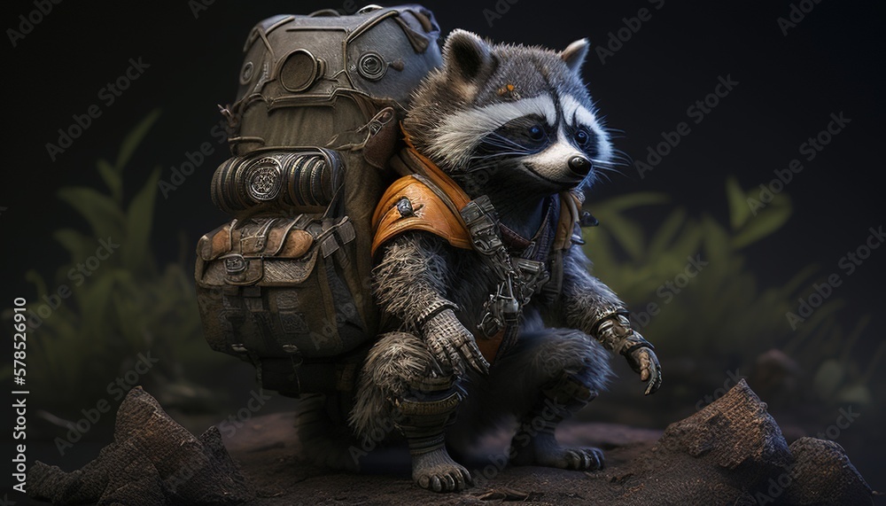 cyberpunk raccoon explorer digital art illustration, Generative AI ...