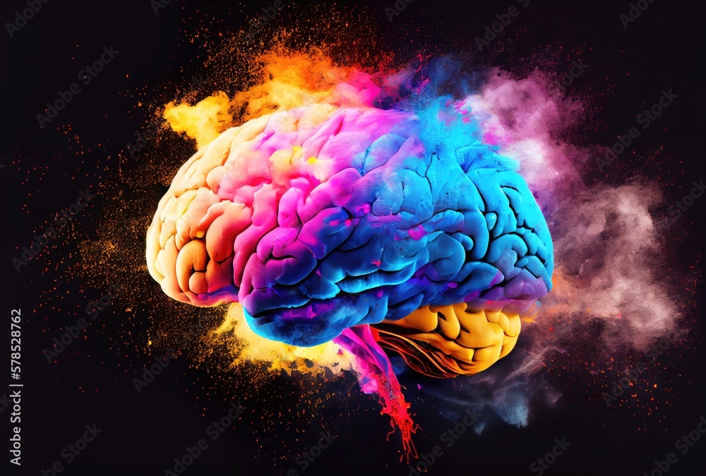 Creativity colorful brain exploding with powerful multicolor by powder ...