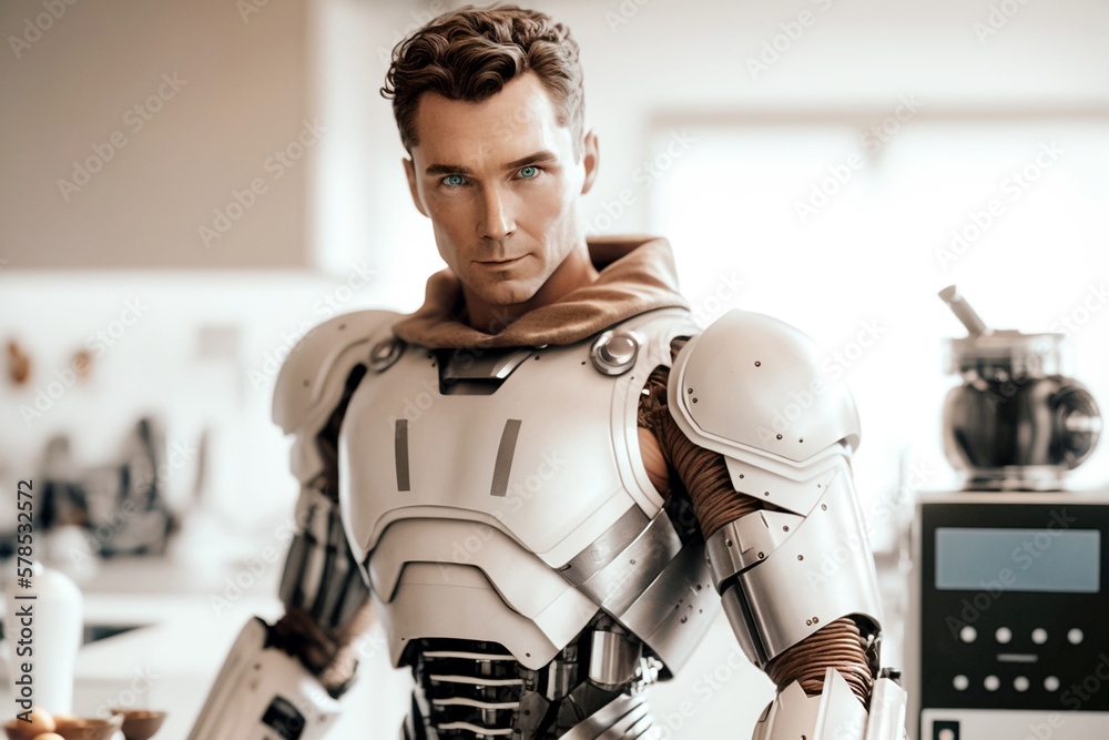 awkward dad wears or is a robot humanoid android with artificial ...