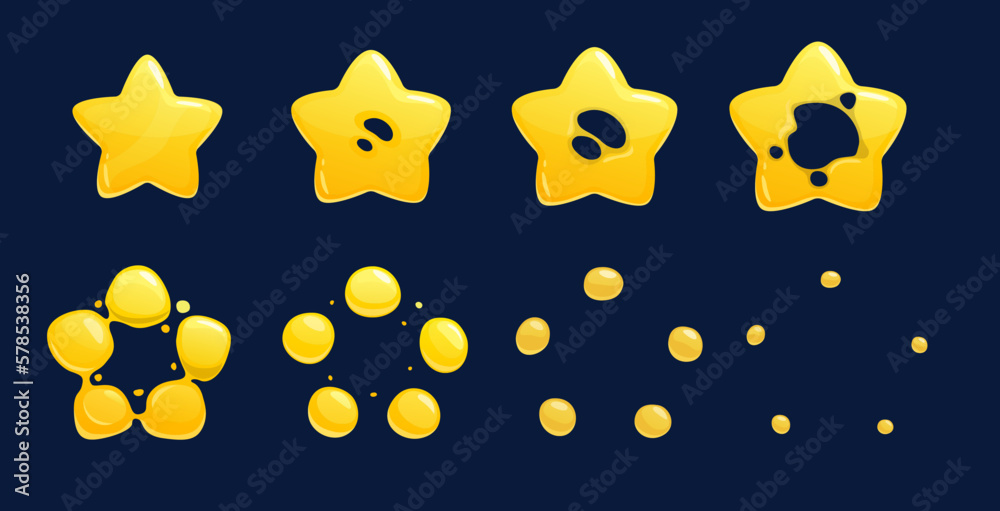 Cartoon golden star sprite animation, vector ui for video game ...