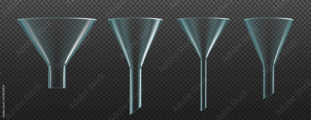 Vetor de Isolated glass funnels set. Chemistry laboratory equipment and ...