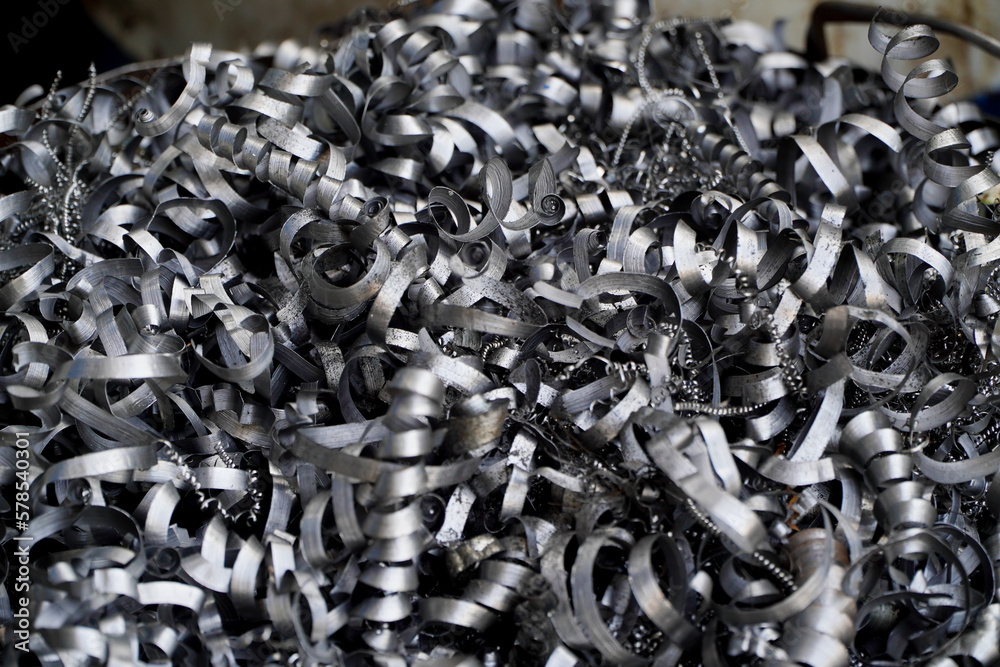 Steel scrap materials recycling. Aluminum chip waste after machining ...