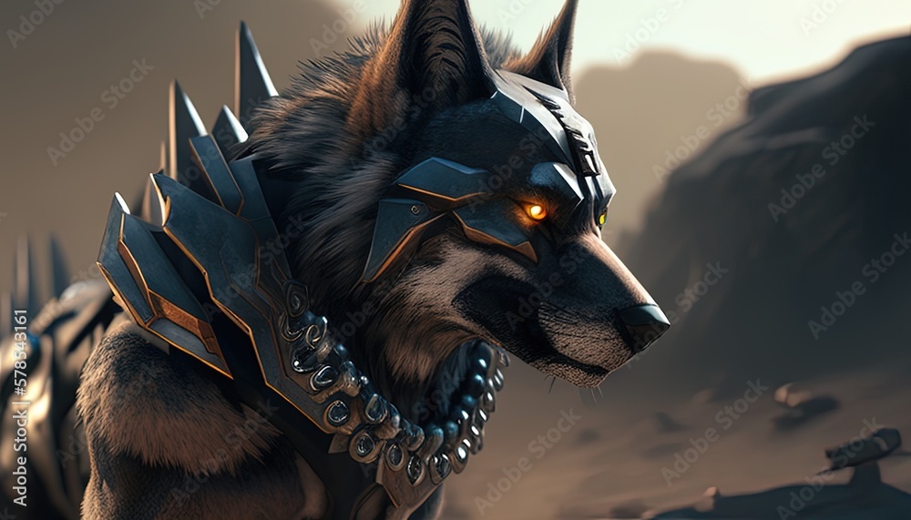 futuristic spartan wolf digital art illustration, Generative AI Stock ...