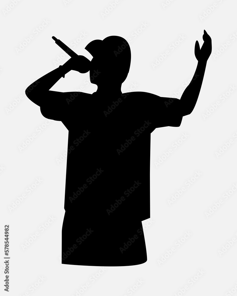 silhouette of singer rapper wearing hat. half body. concert concept ...