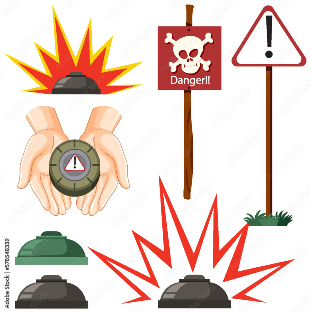 Poster Minefield and danger mine zone sign set – Tableau | Europosters