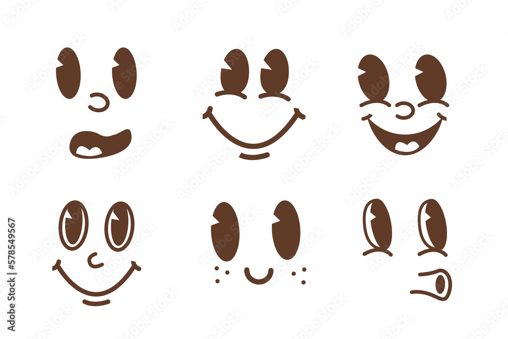 Retro 30s cartoon mascot characters funny faces. 50s 60s old animation ...