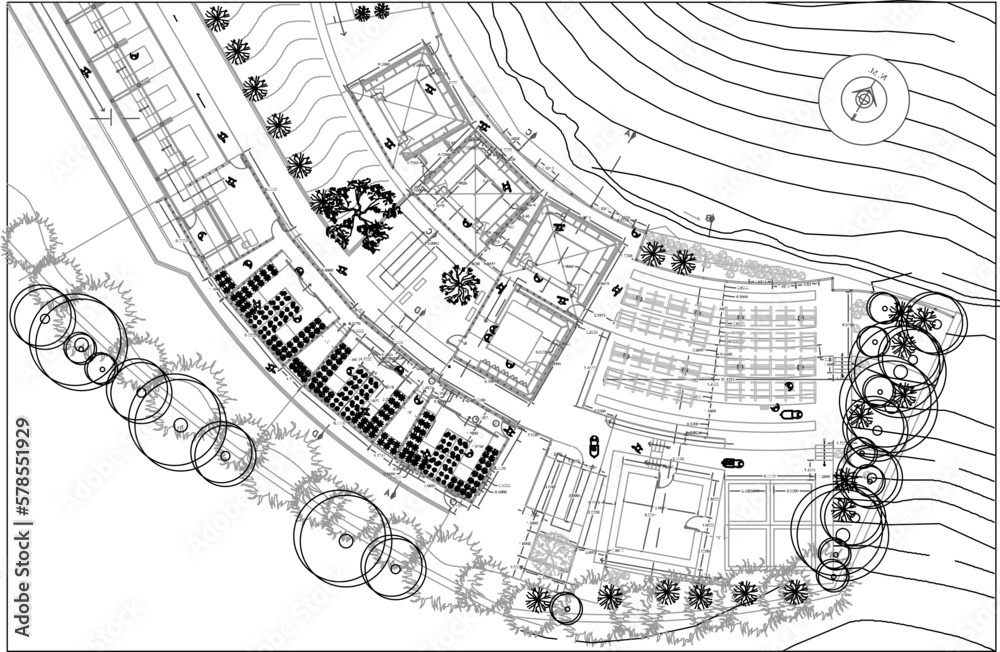 sketch vector illustration landscape design of a rest house in the ...