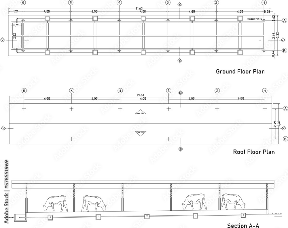 sketch vector illustration of cow farm shed design Stock Vector | Adobe ...