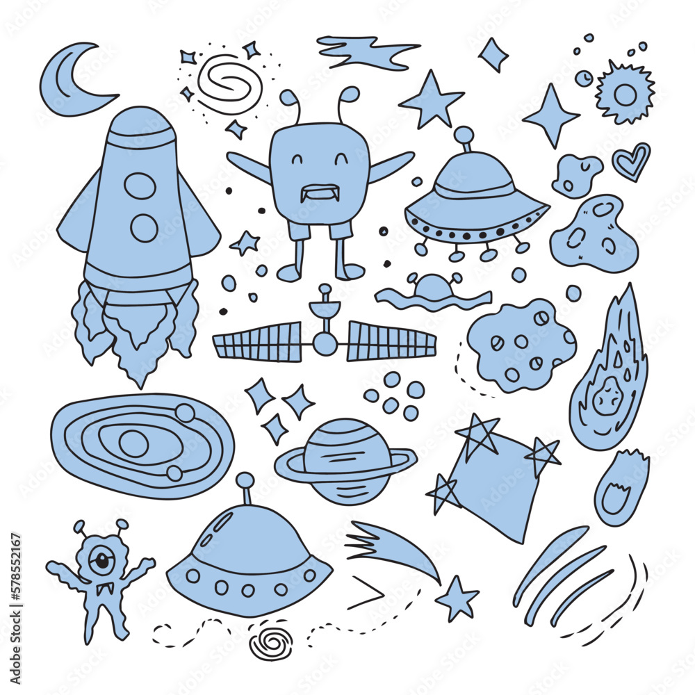 Set of planet doodles element with galaxy design Stock Vector | Adobe Stock
