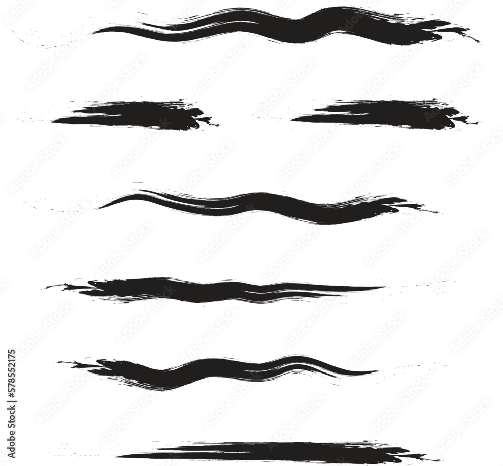 set of free hand drawing black brush strokes vector format. Stock ...