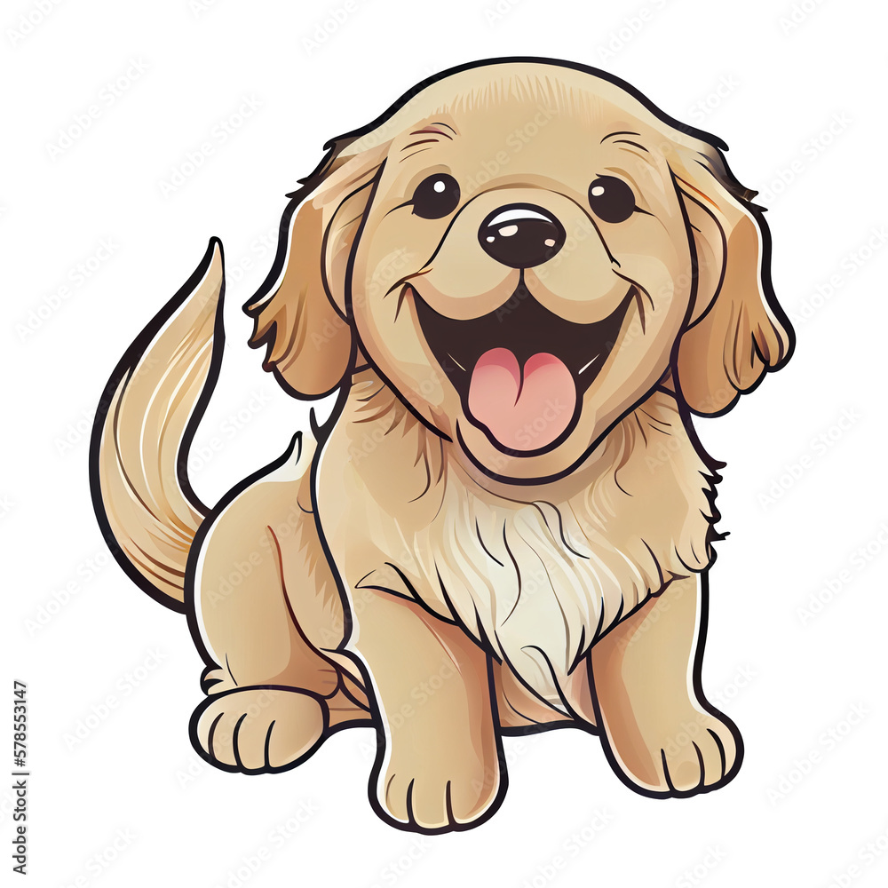 Cute little Cartoon Golden Retriever Puppy, AI Generated Stock ...