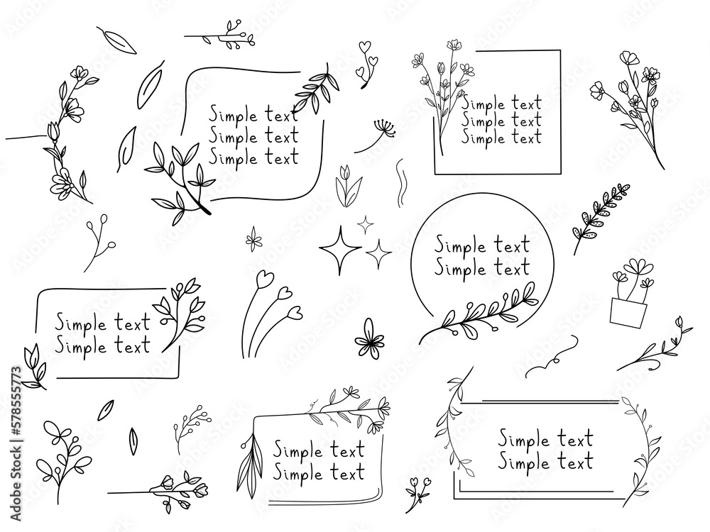 Botanical frame set (hand-drawn flower frame, title, title, dried ...