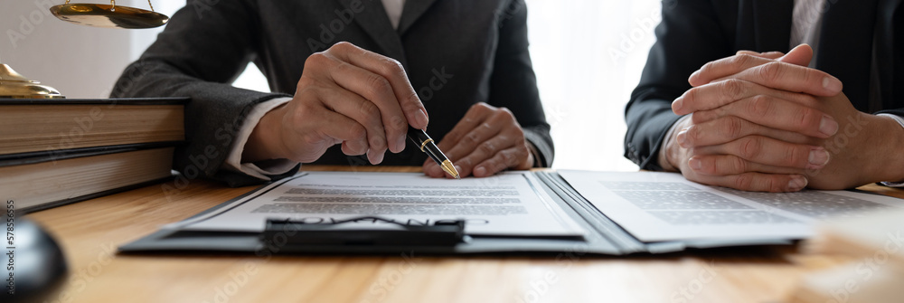 Lawyer, legal advisor, businessman brainstorming clarifying agreement ...