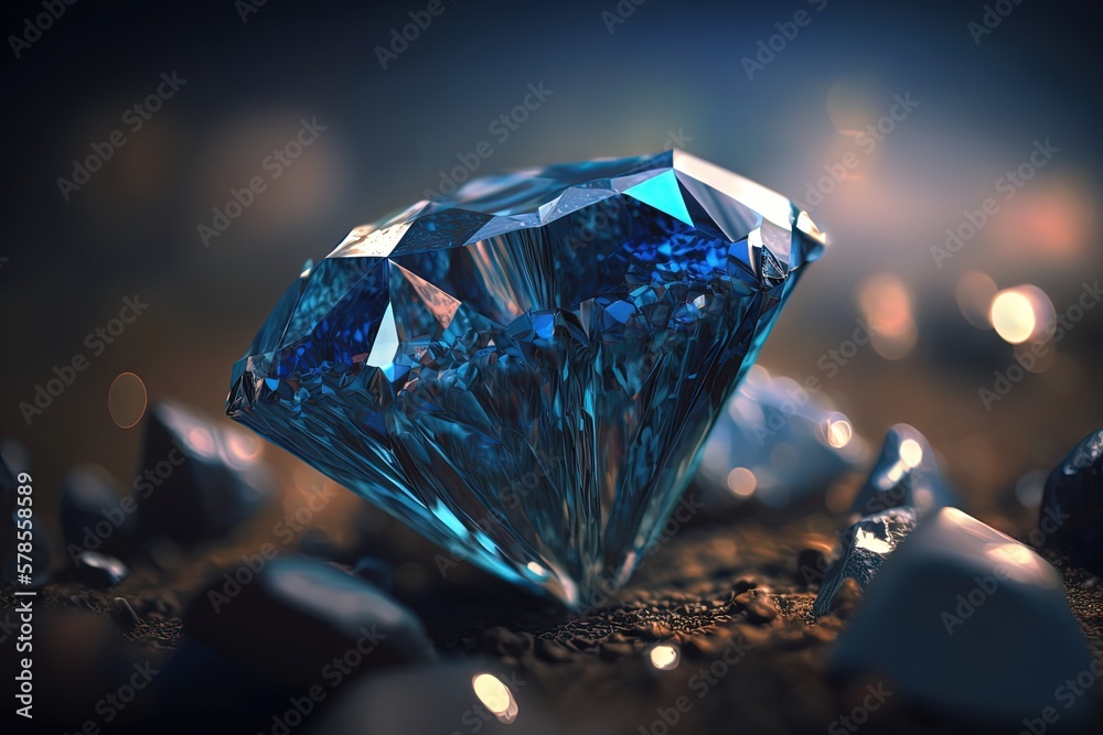 Blue Diamond, close up raw material mineral gemstone, idea for gemology ...