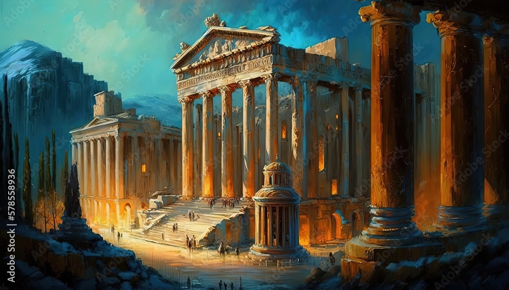 paint like illustration of ancient roman empire sanctuary, Generative ...