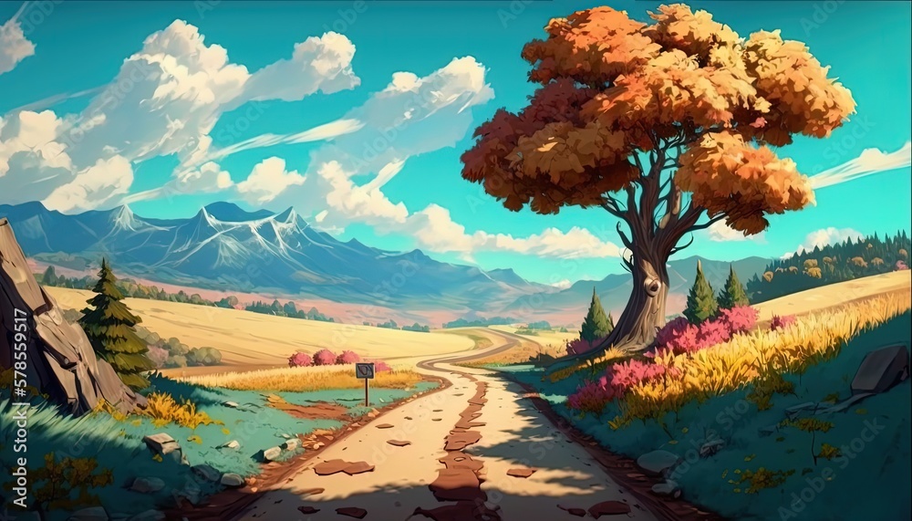 rural countryside anime style illustration background, Generative Ai ...