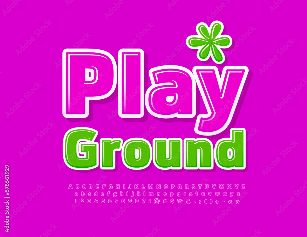 Vector colorful Emblem Playground. Bright Glossy Font. Modern Violet ...