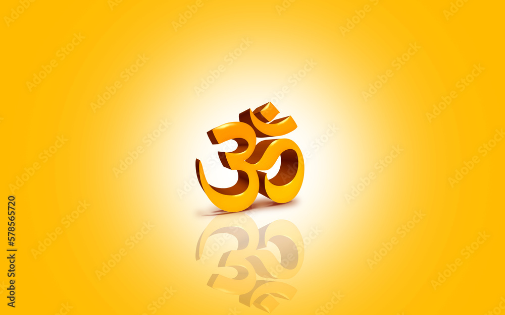 3d illustration of orange Aum or Om symbol of Hinduism religion vedic ...