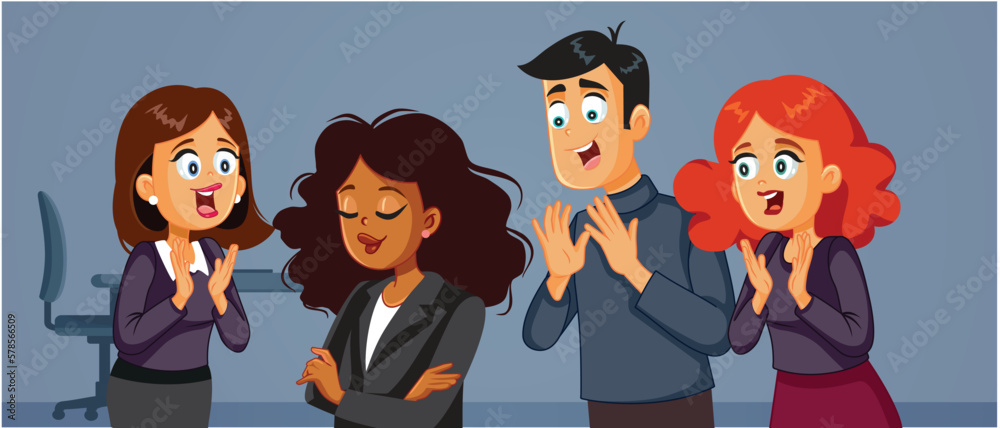 Office Employees Applaud their Manager for Business Success Vector ...