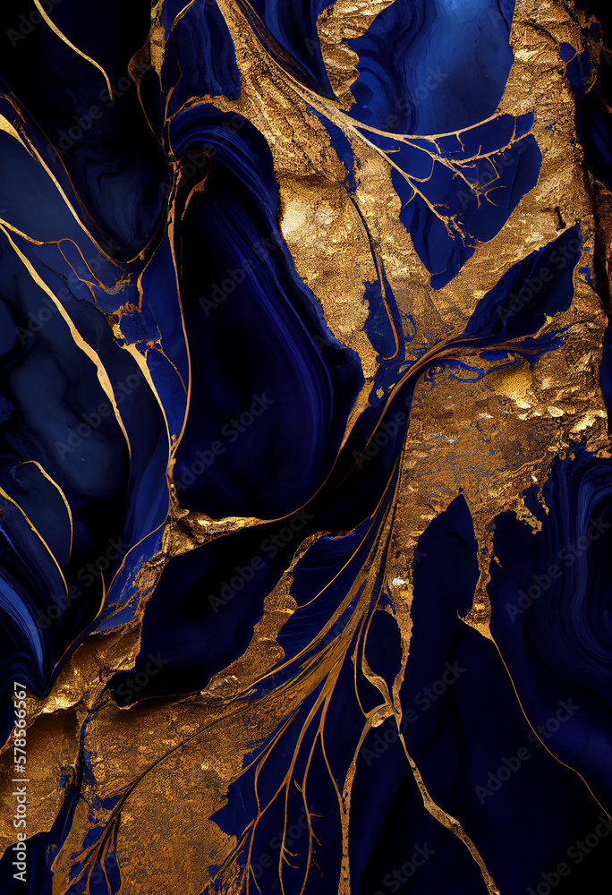 Abstract royal blue marble background with golden veins, marble stone ...