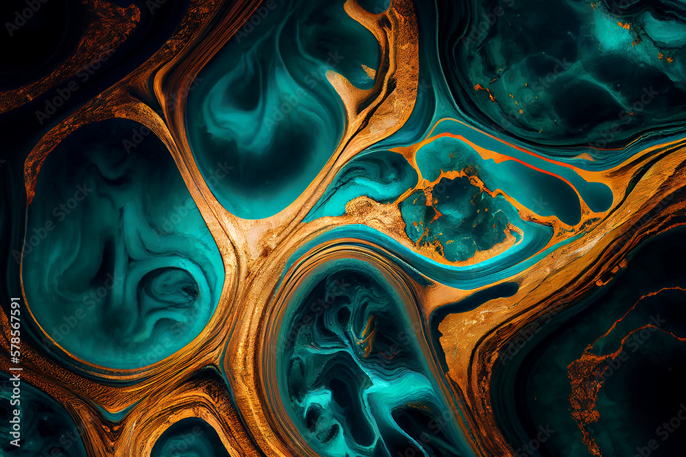 Abstract teal marble background with golden veins, marble stone texture ...