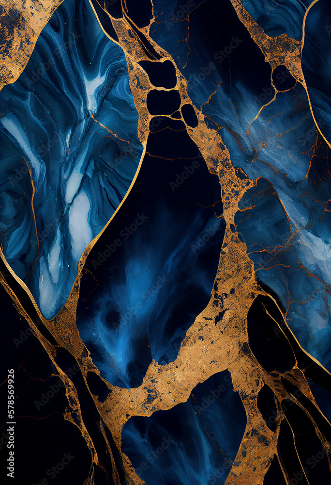 Abstract blue marble background with golden veins, marble stone texture ...