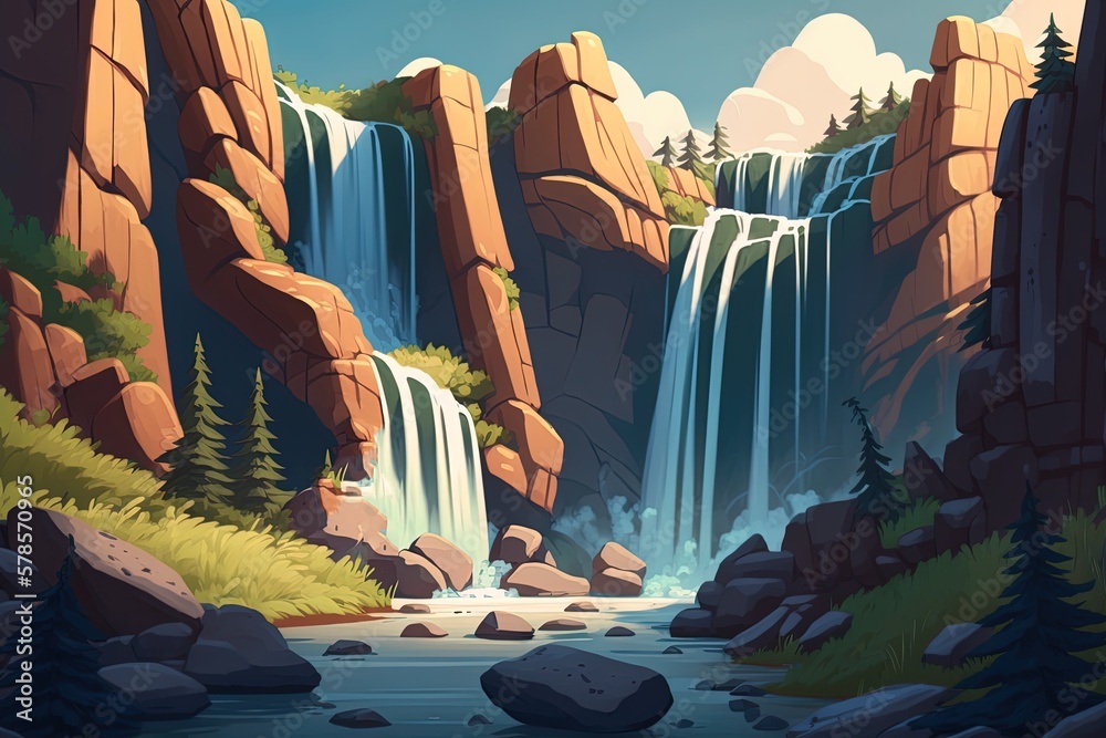 Magnificent high waterfalls captured in vertical format. Generative AI ...