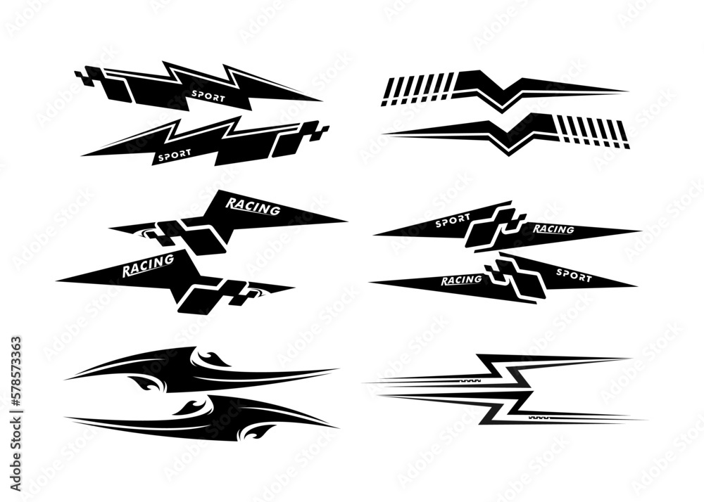 Sports stripes, car stickers black color. Racing decals for tuning ...