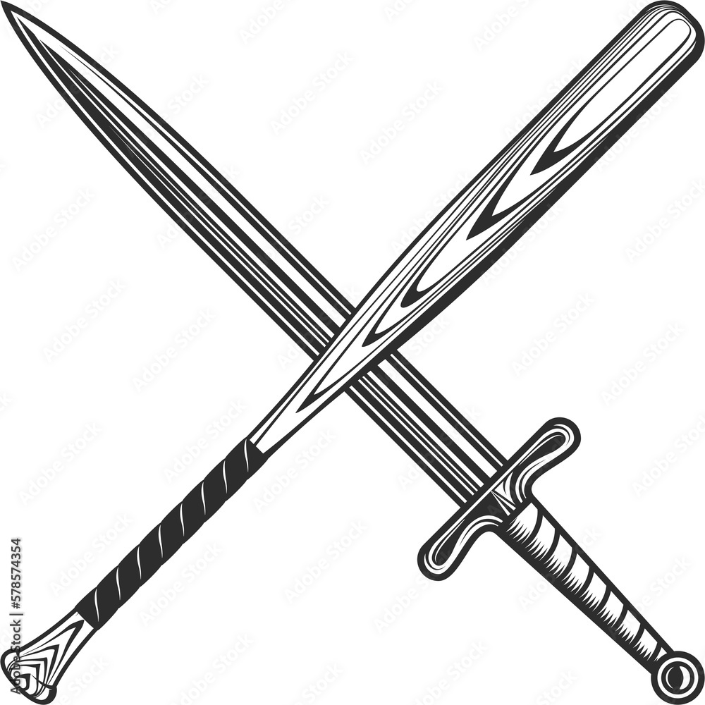 Knight sword with baseball bat club emblem design elements template in ...