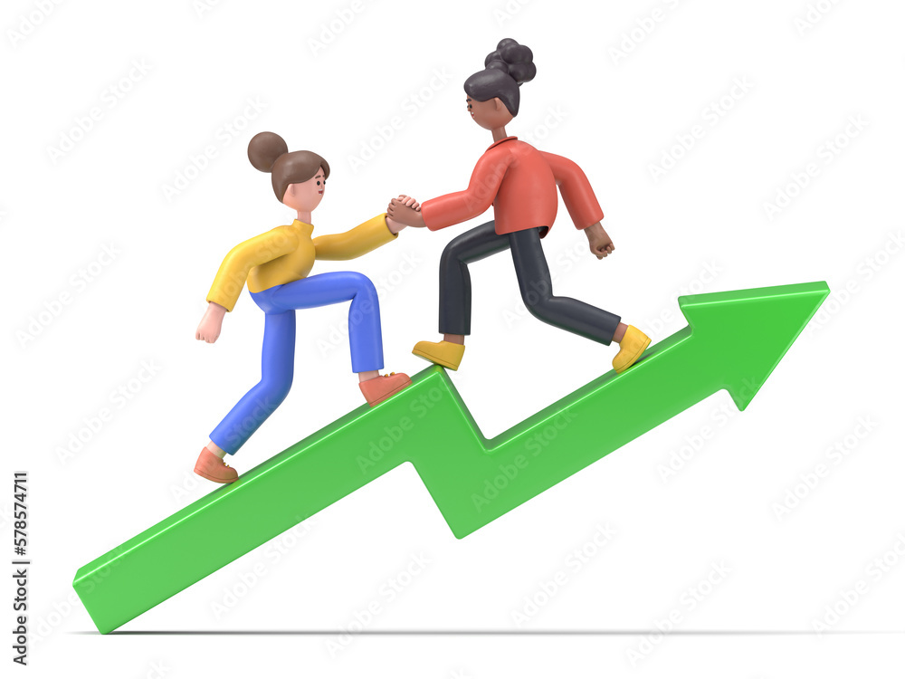 3D illustration of cartoon characters. Goal-focused, increase ...