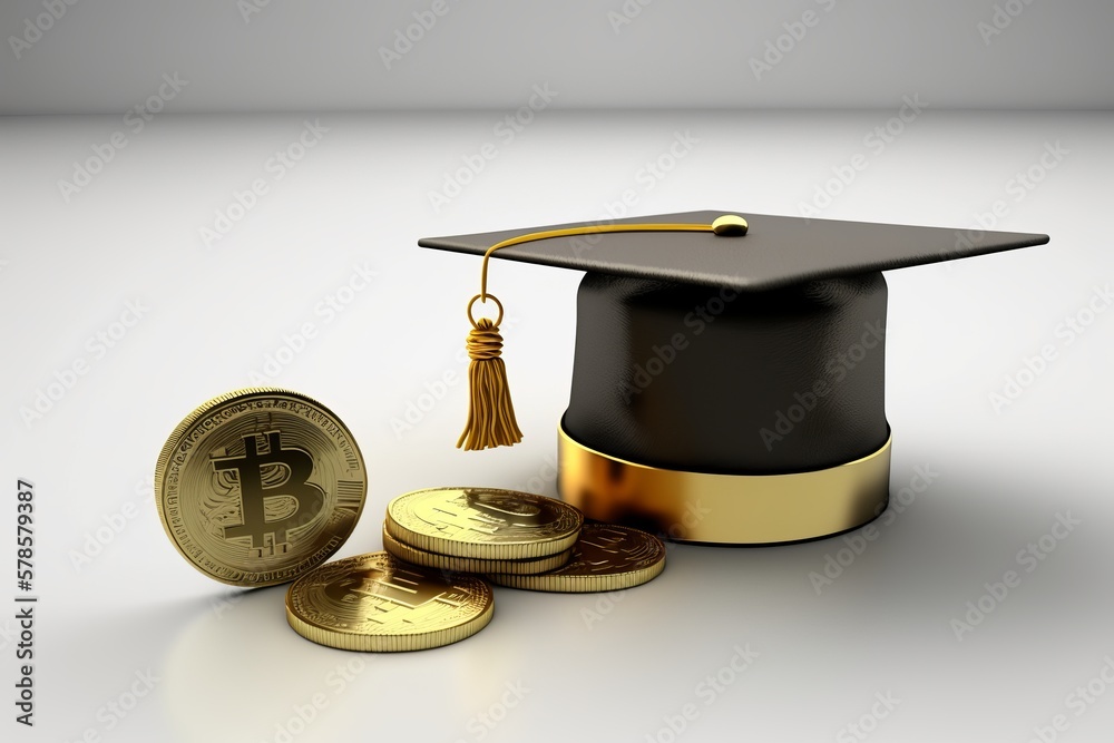 Graduation cap on a pile of coins Stock Photo | Adobe Stock