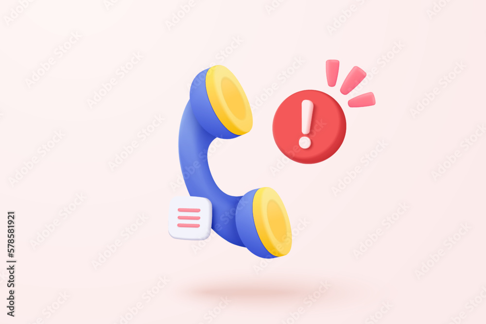 3d call phone and fail notice alert. Talk with service support hotline, Question mark icon or ...