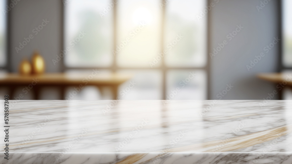 Empty white marble counter top table modern kitchen for display over ...