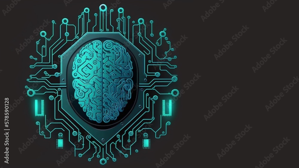 Robotic human brain with detailed circuits. Concept art of artificial ...