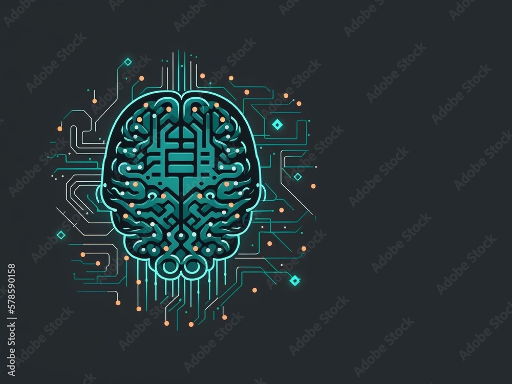 Robotic human brain with detailed circuits. Concept art of artificial ...