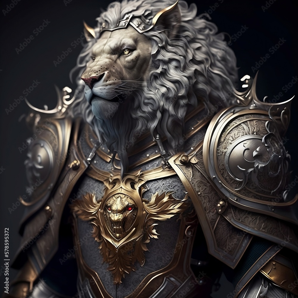 A Humanoid Lion Knight Wearing an Elaborate Suit of Armor Generative AI ...