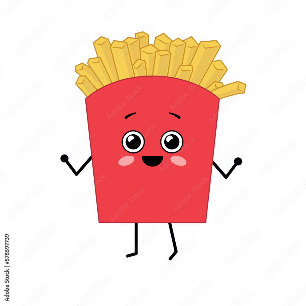 Cute kawaii french fries. Cartoon character french fries. Vector ...
