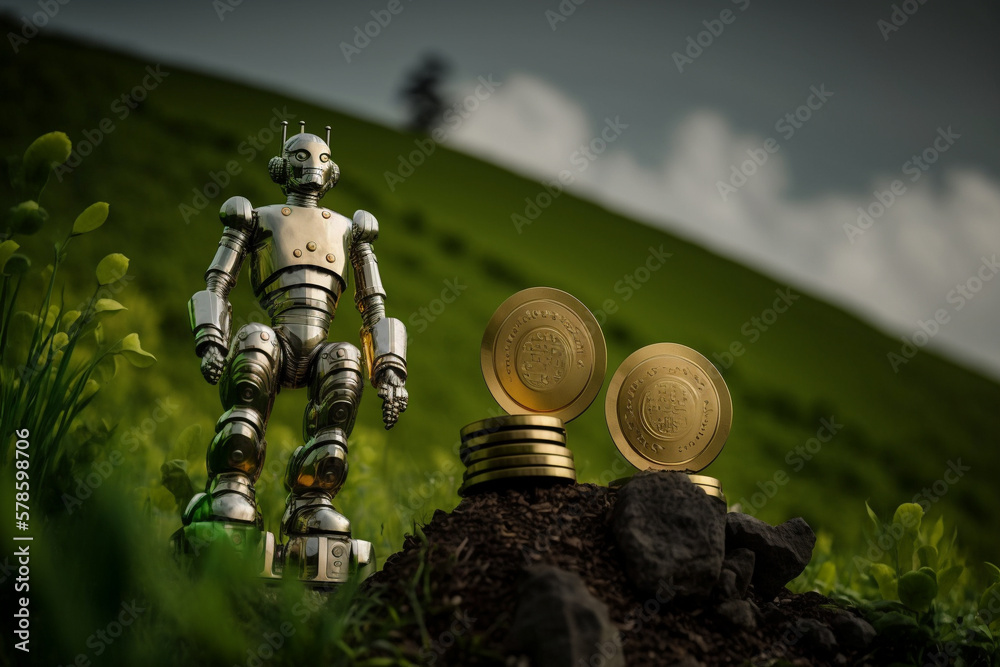 robot gold US dollar coin stock market forex trading graph futuristic ...